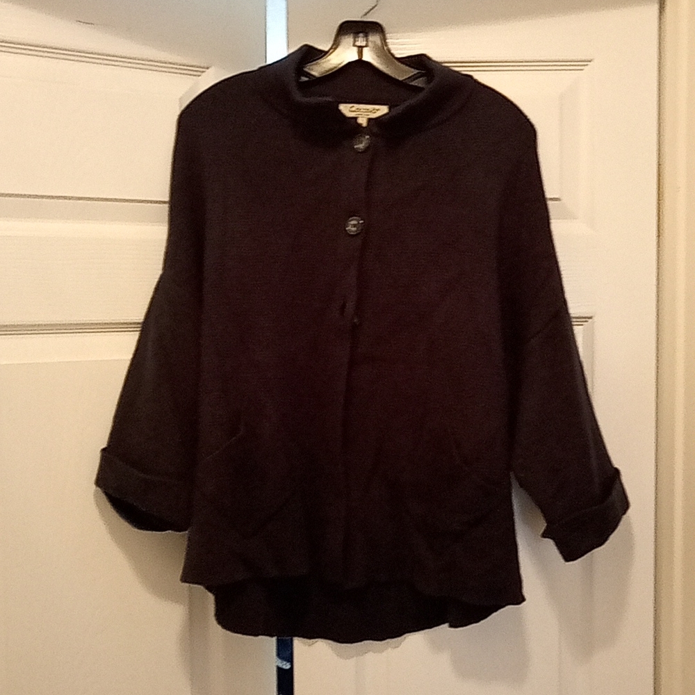 Navy Blue Merino Wool Blend Sweater Jacket - Gem